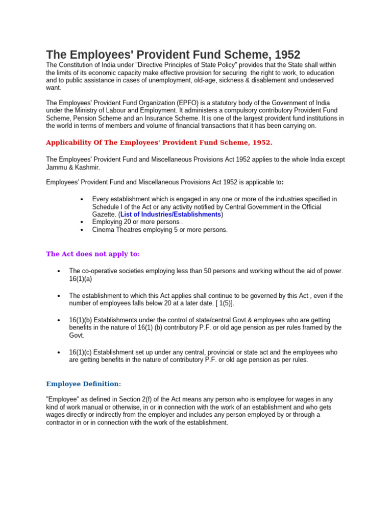 The Employees' Provident Fund Scheme, 1952 | PDF