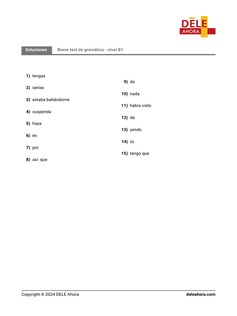 Breve Test de Gramatica Nivel b1 Soluciones | PDF