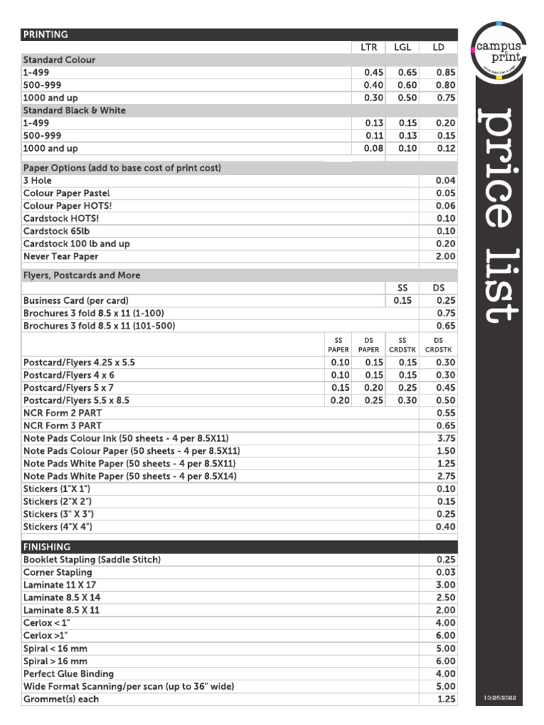 Campus Print Price List 2022-min | PDF