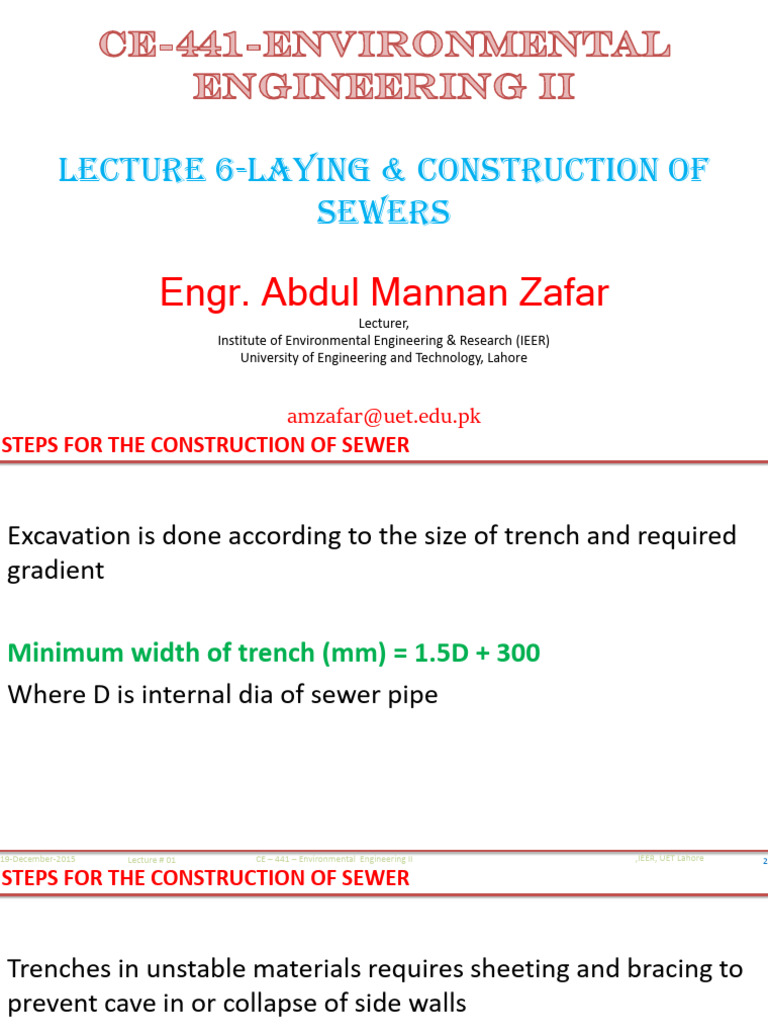 Lec 6-Construction of Sewers and Bedding | PDF
