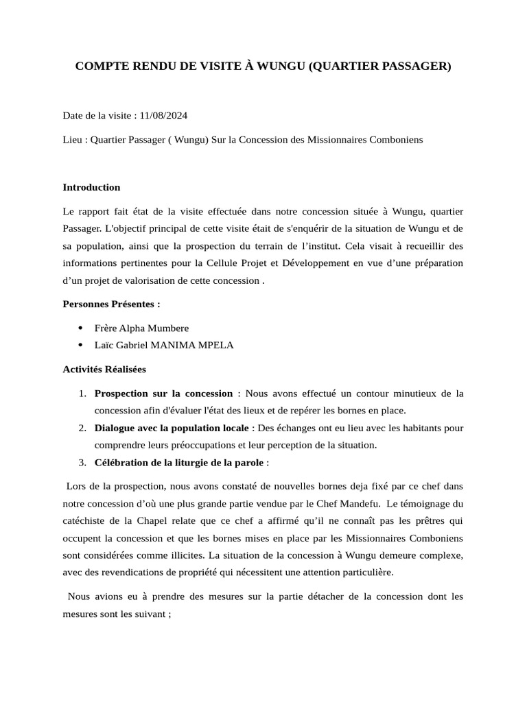 Compte Rendu de Visite À Wungu | PDF