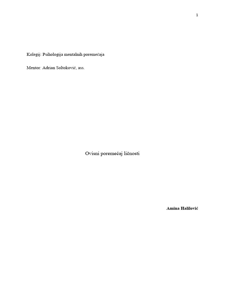 Ovisni Poremecaj Licnosti | PDF