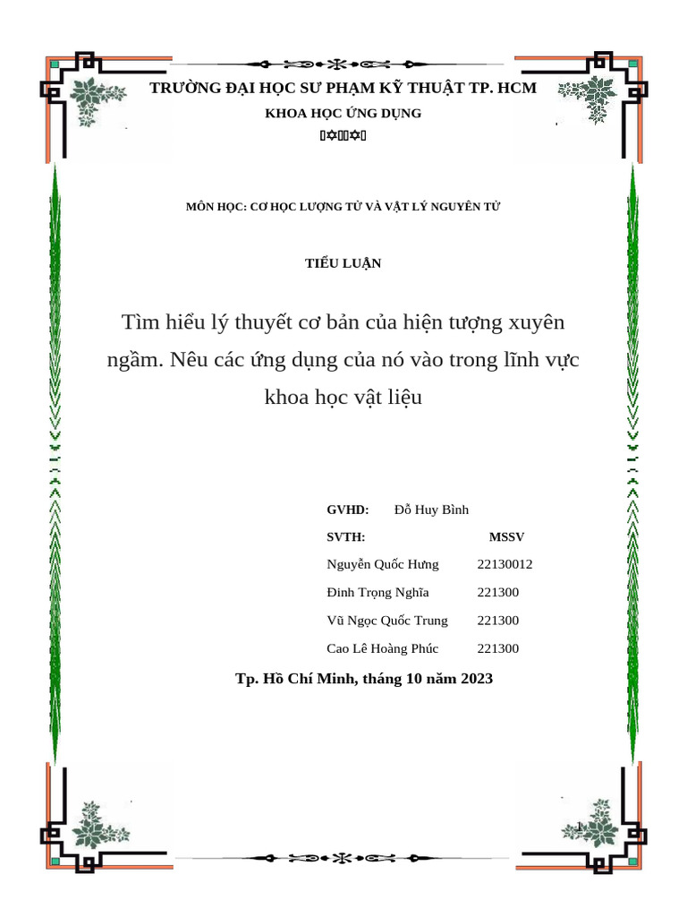 Nhom3 Tim Hieu Ly Thuyet Co Ban Va Ung Dung Cua Hien Tuong Xuyen Ngam | PDF