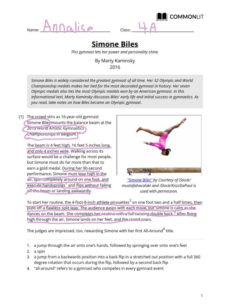 Simon Biles (Common Lit) | PDF