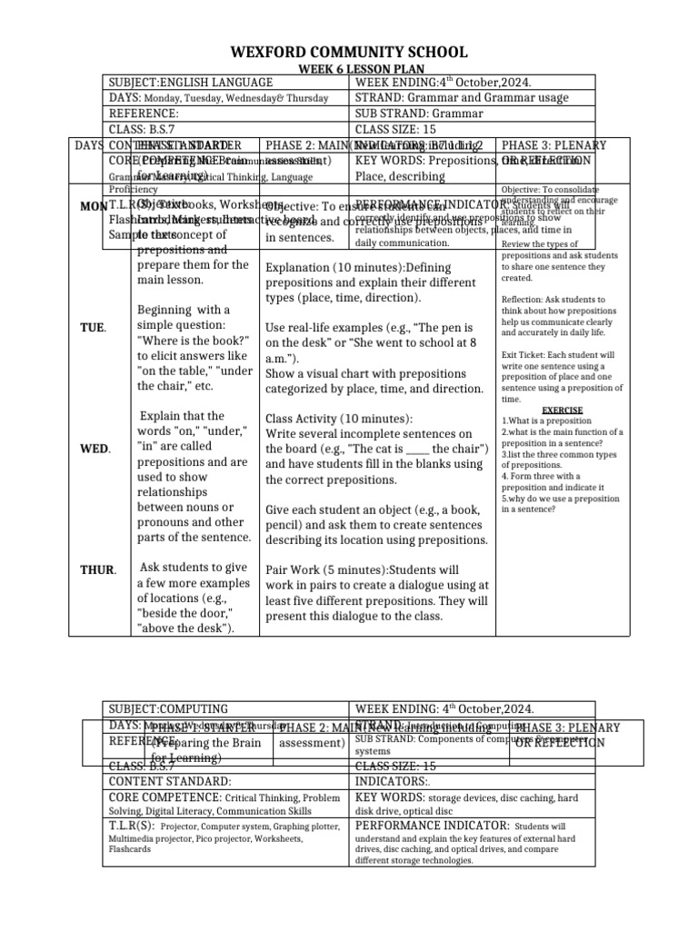 Week 6 Lesson Plan | PDF