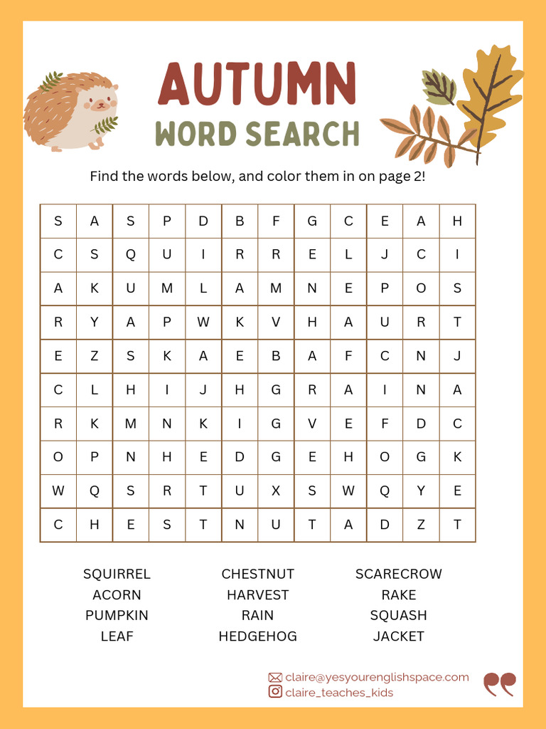Autumn Wordsearch and Coloring | PDF
