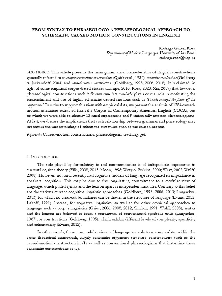 From Syntax To Phraseology | PDF | Lexical Semantics | Clause