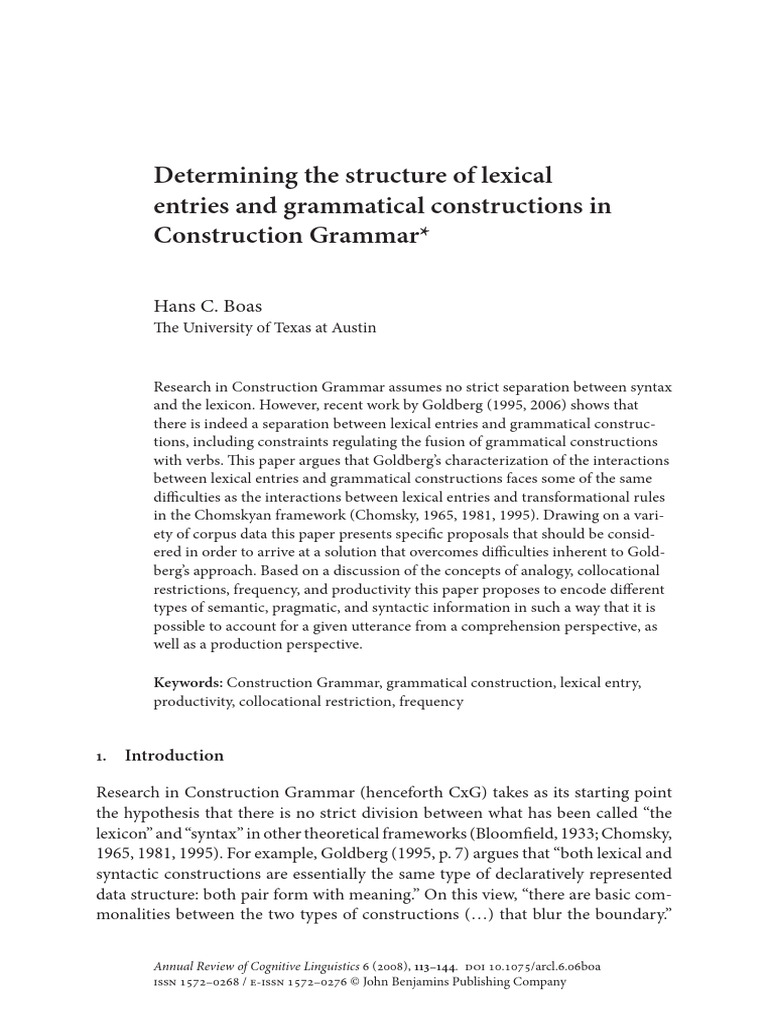 Boas (2008) - Determining The Structure of Lexical Entries and Grammatical Constructions in ...