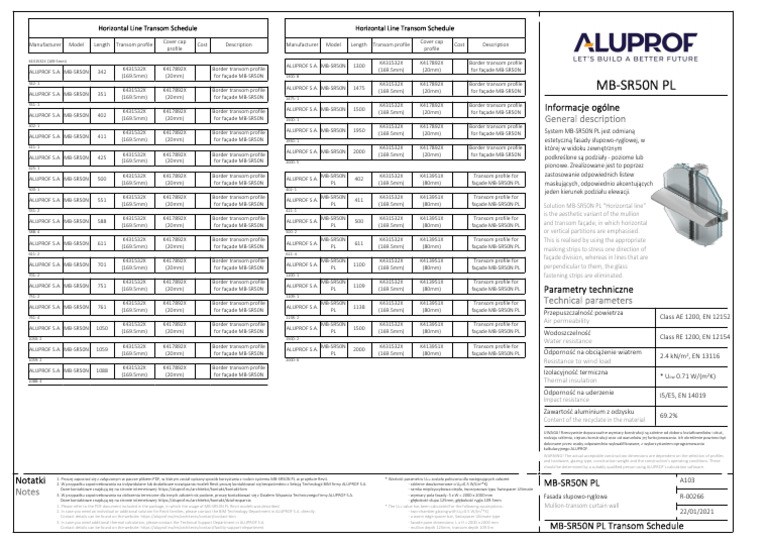 Aluprof MB-SR50N-PL E Alu Horizontal-Line-Transom-Schedule ENG | PDF ...