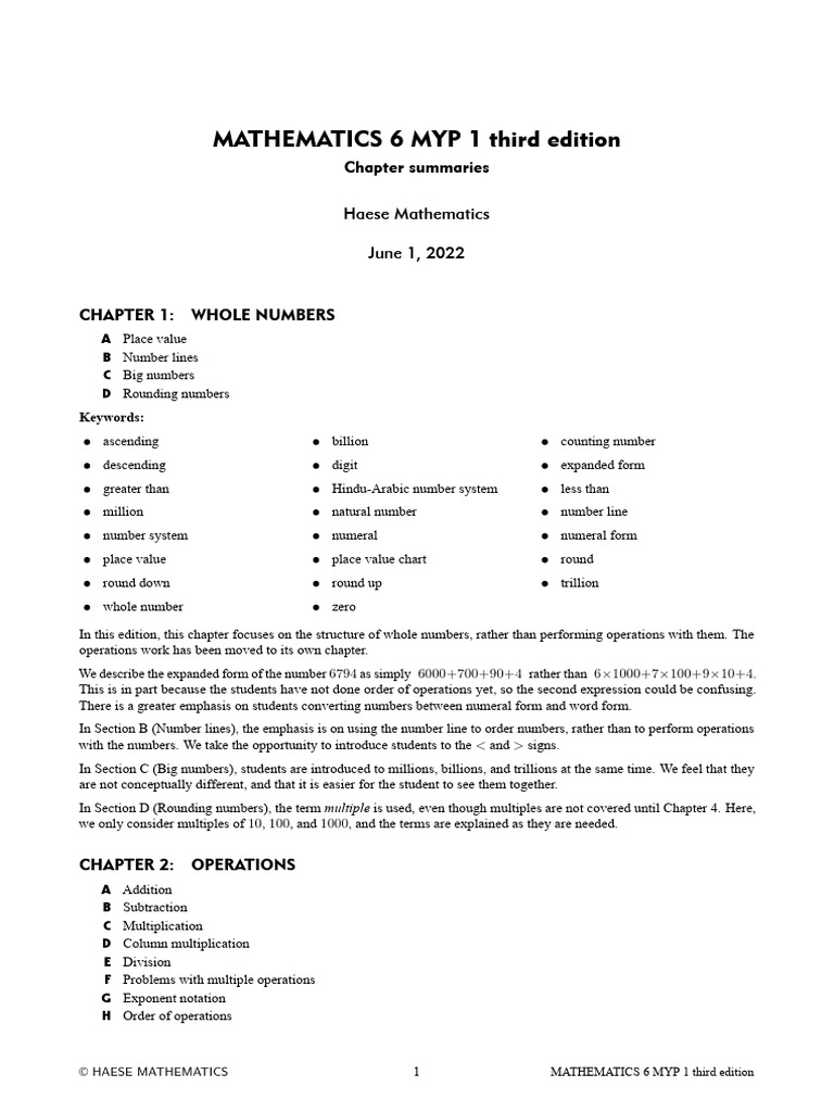 Myp 1 3ed Chapter Summaries | PDF