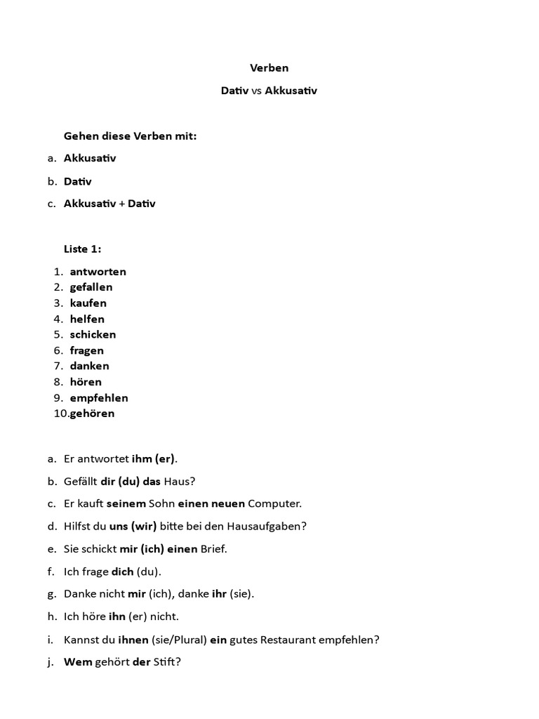 Dativ - Akkusativverben | PDF