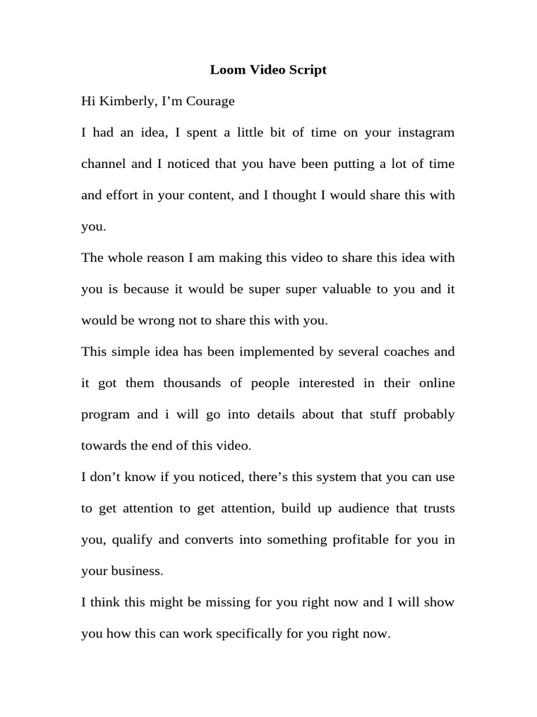 Loom Video Script For Kimberly Hills | PDF