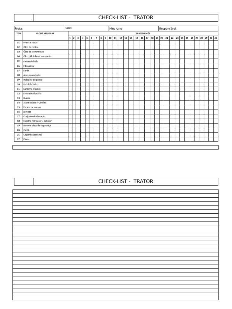 Check-List Trator | PDF