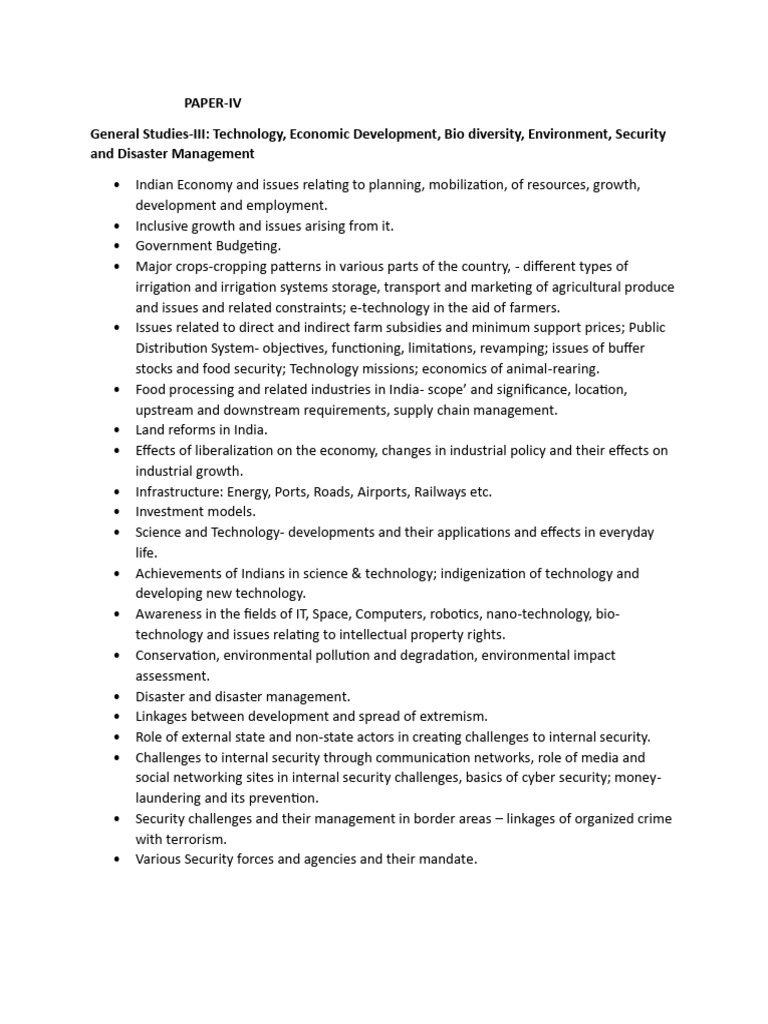 P-4, GS-3 UPSC Syllabus (2024) | PDF