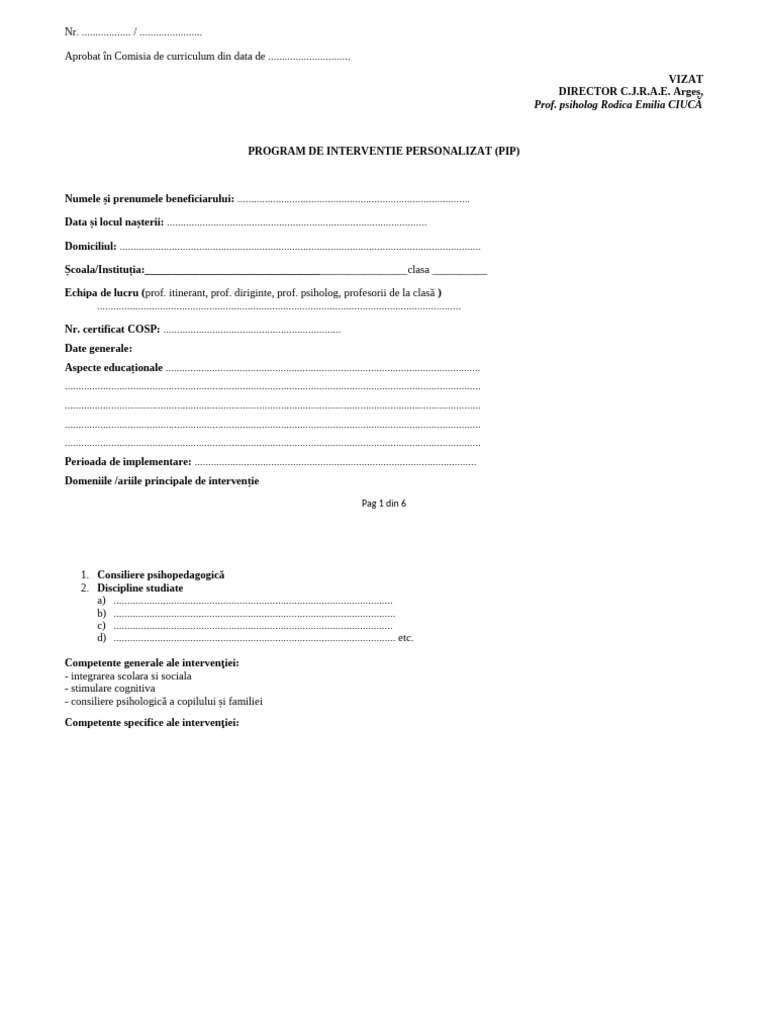 Model PROGRAM DE INTERVENTIE PERSONALIZAT | PDF