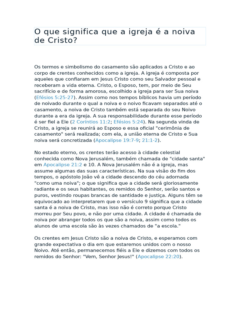 A Noiva No Livro de Apocalipse 22 17 | PDF