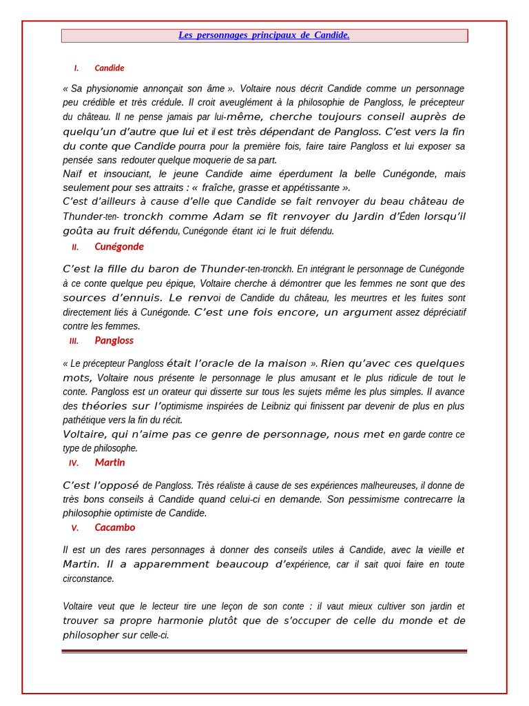 Candide Personnages | PDF