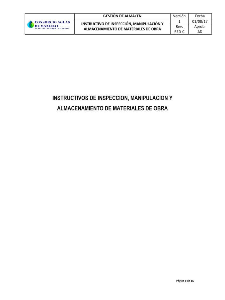 Instructivo de Inspeccion y Almacenamiento de Materiales V01 01.08.17 | PDF