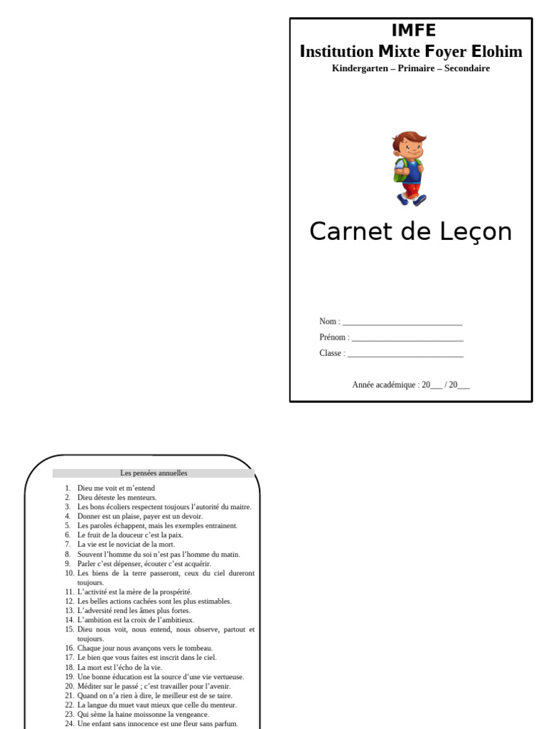 IMFE_Carnet de Lecon_1, 2&3 | PDF