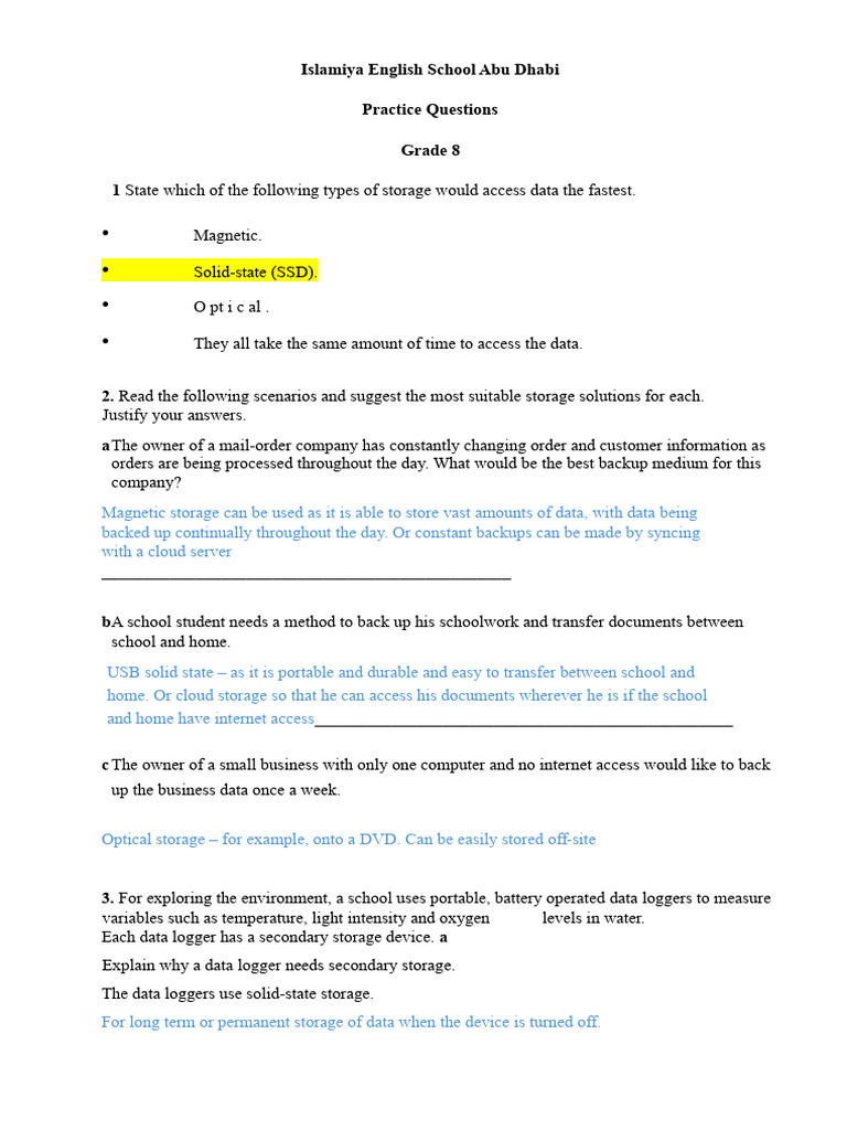 Revision Sheet Grade 8 Answer | PDF