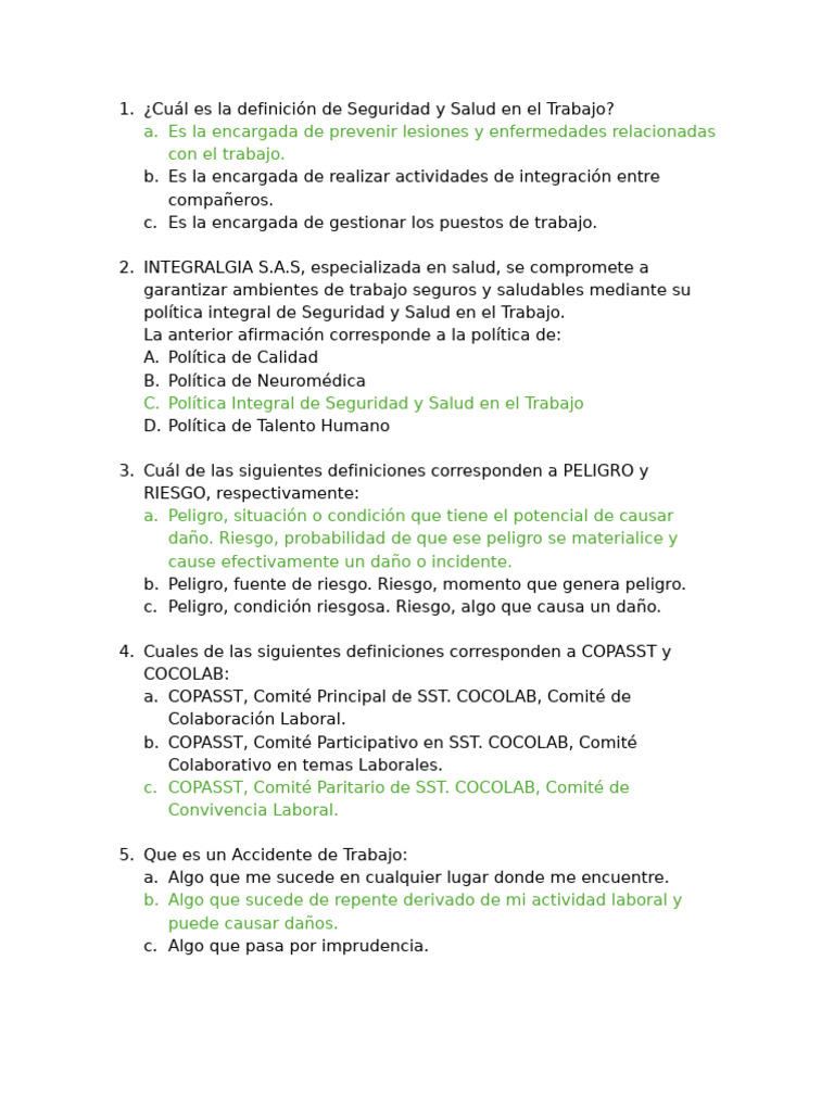 Evaluación Inducción General SST V2 | PDF