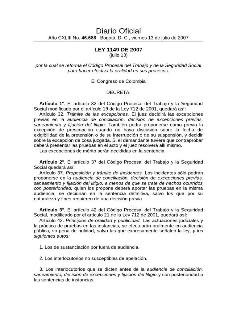 Ley 1149 de 2007 | PDF