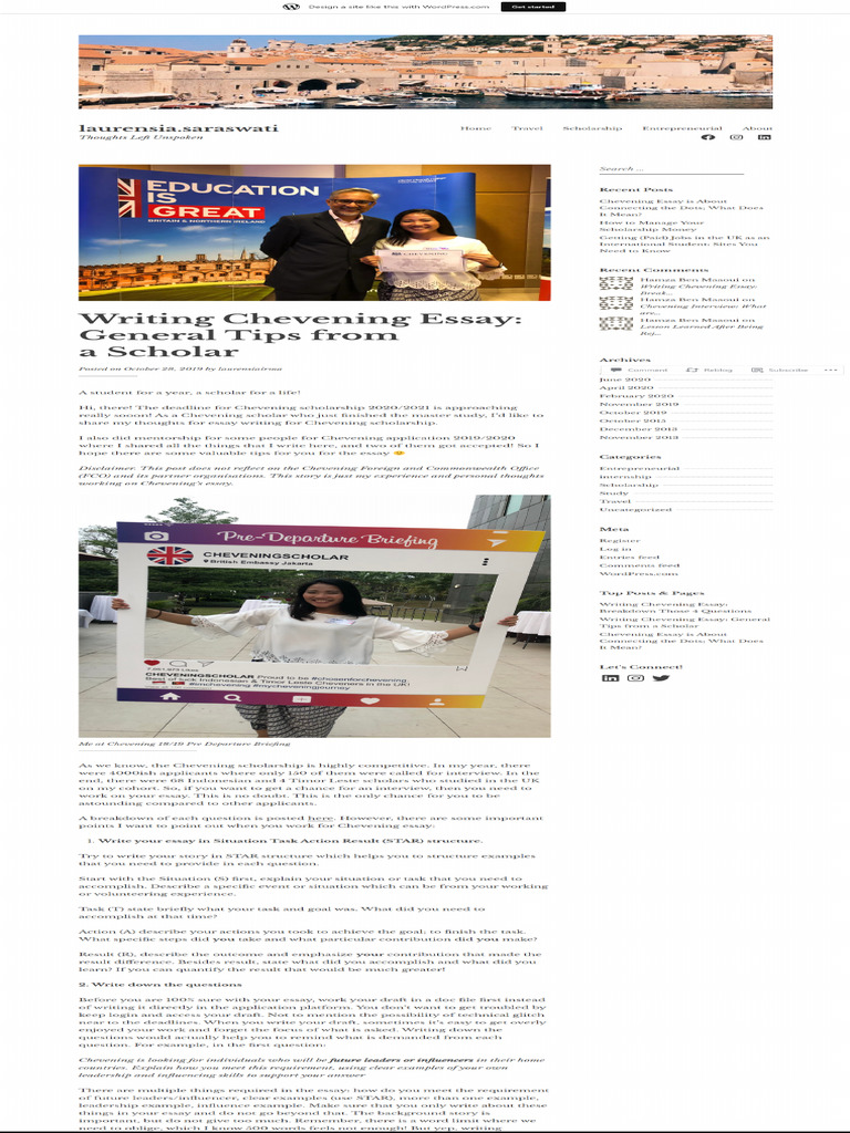 Writing Chevening Essay General Tips From A Scholar | PDF