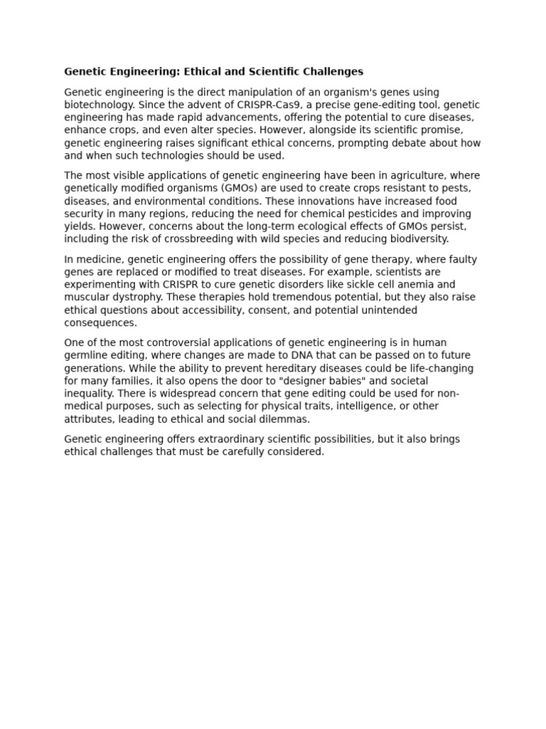 Genetic Engineering: Ethical and Scientific Challenges | PDF