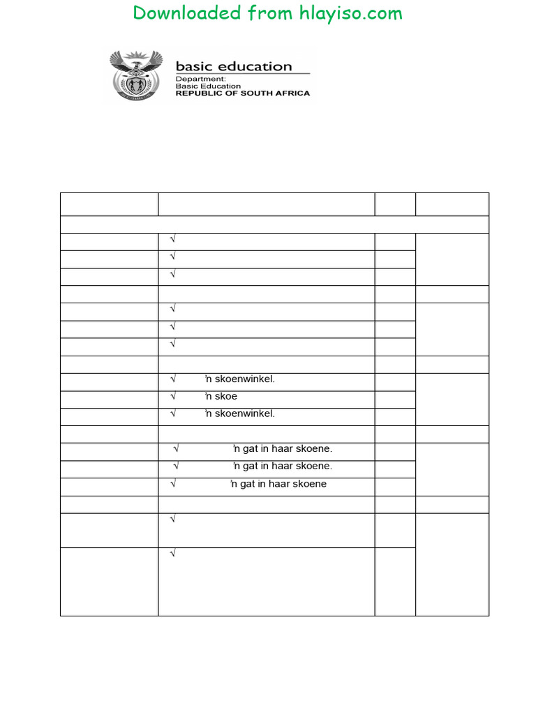 2013 Grade 5 Afrikaans FAL Exemplar Test Memo | PDF 2013 Grade 5 Afrikaans FAL Exemplar Test Memo | PDF