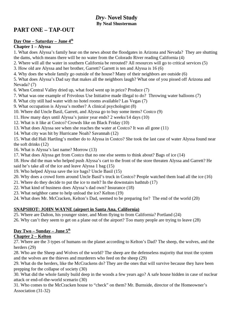 Dry Novel Study Questions & Answers SA23 | PDF