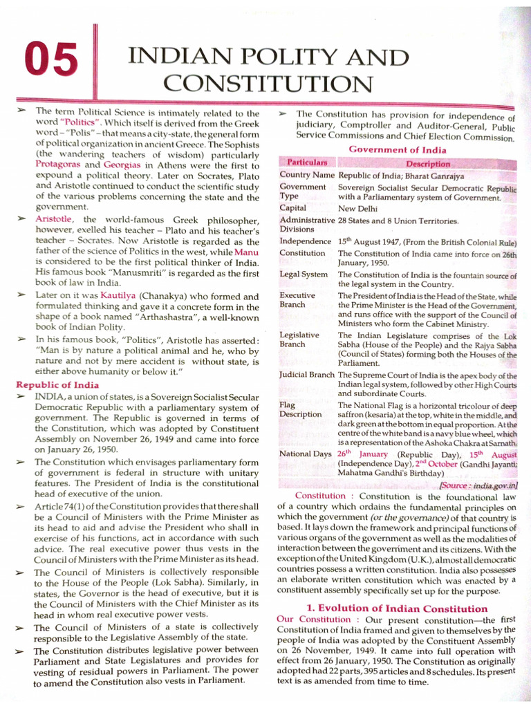 Indian Polity (1-5 Page) Lucent | PDF