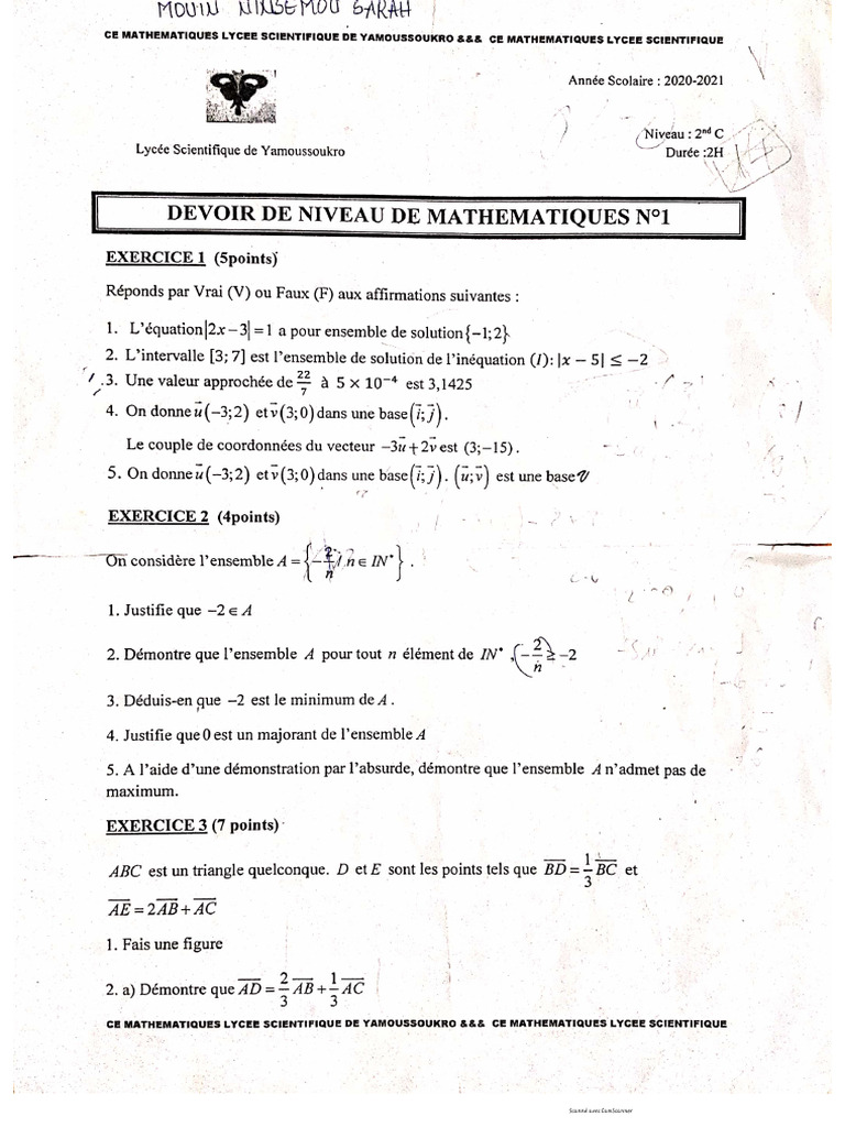 Geead Scienco Devoirs 2nde C . | PDF