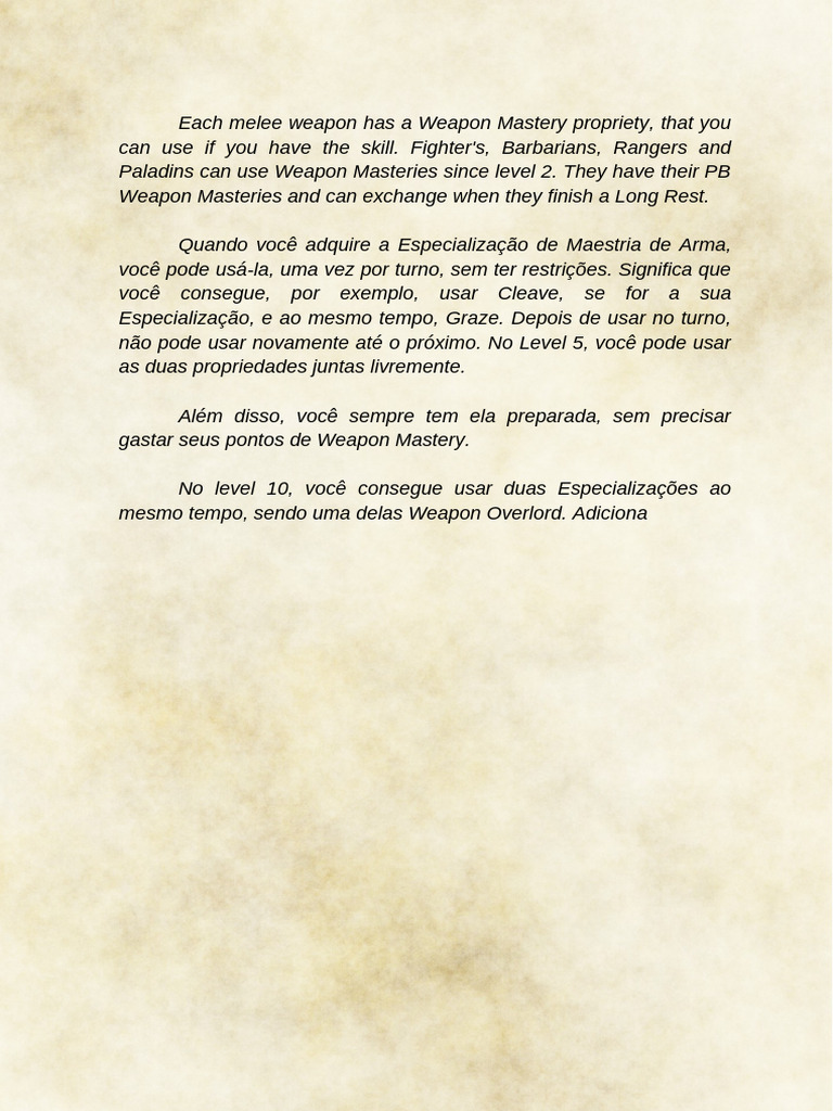 Weapon Mastery Specializations | PDF