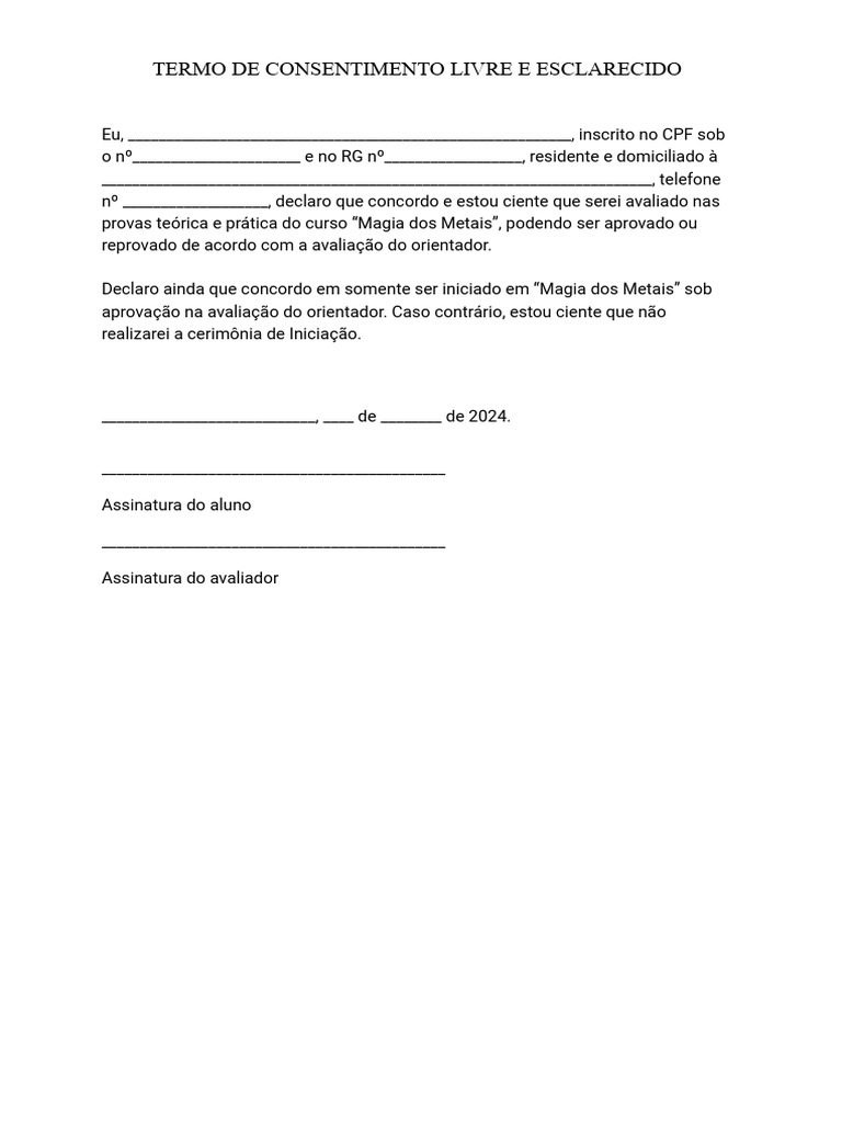 Termo de Consentimento Livre e Esclarecido | PDF