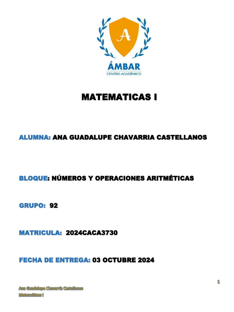 Matematicas I. Ana Guadalupe Chavarria Castellanos. | PDF