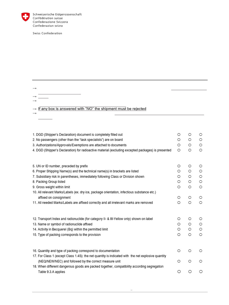 DG Acceptance Checklist For Helicopter Operations | PDF