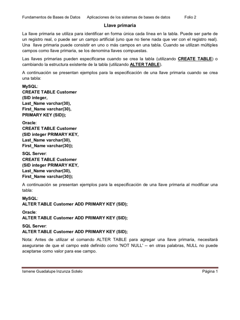 Claves PK y FK en Bases de Datos | PDF | Servidor SQL de Microsoft | Mi sql