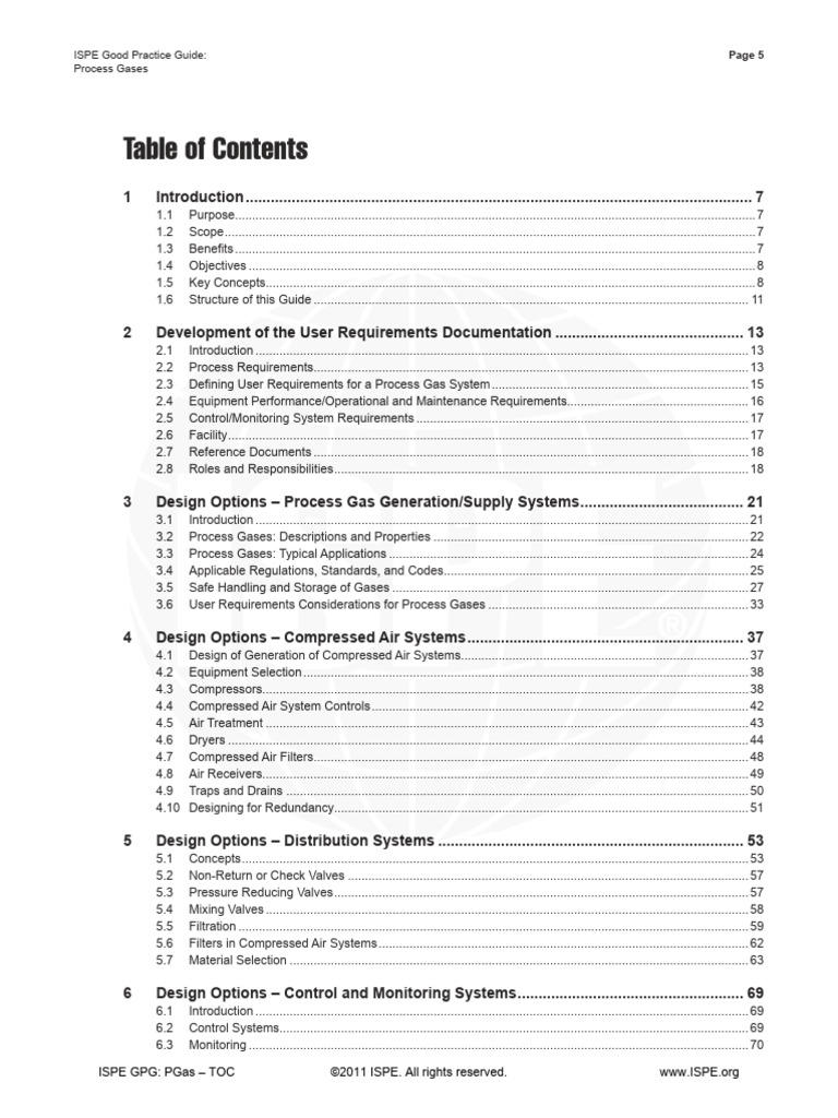ISPE Process Gases TOC | PDF