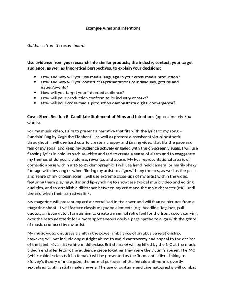 Example Aims and Intentions Model | PDF