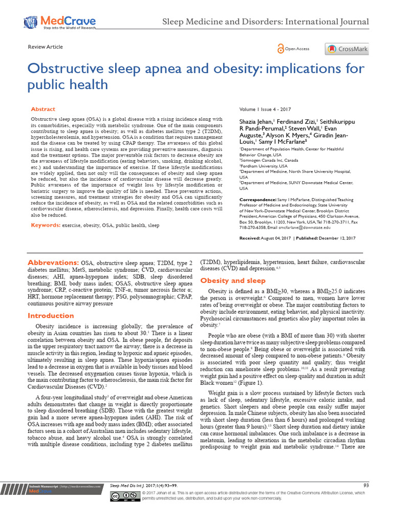 Obstructive Sleep Apnea and Obesity - Implications For Public Health | PDF
