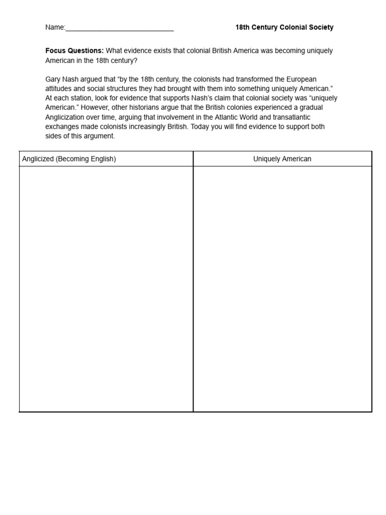 Handout 18th Century Colonial America | PDF