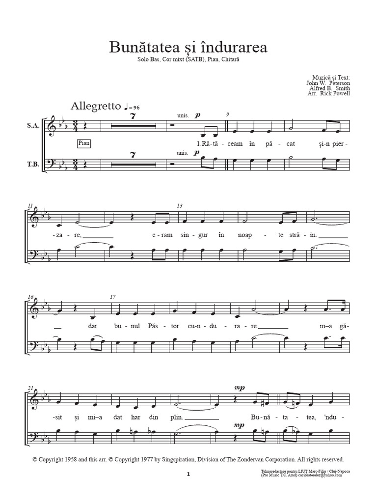 Bunatatea-Ndurarea... - (SoloB+CorSATB) - Score | PDF