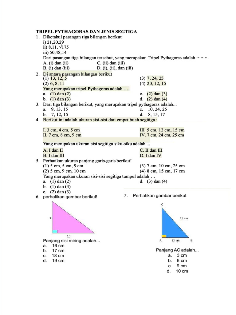 PDF Latihan Soal Tripel Pythagoras - Compress | PDF