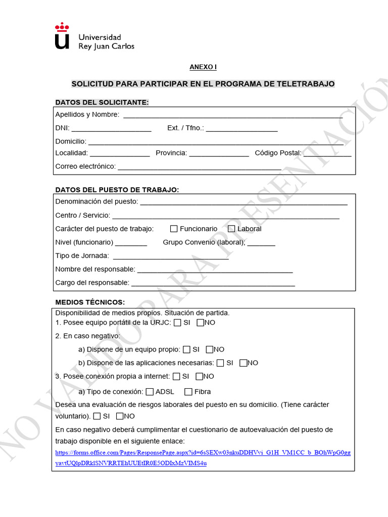 1-Modelo de Solicitud Teletrabajo - URJC | PDF