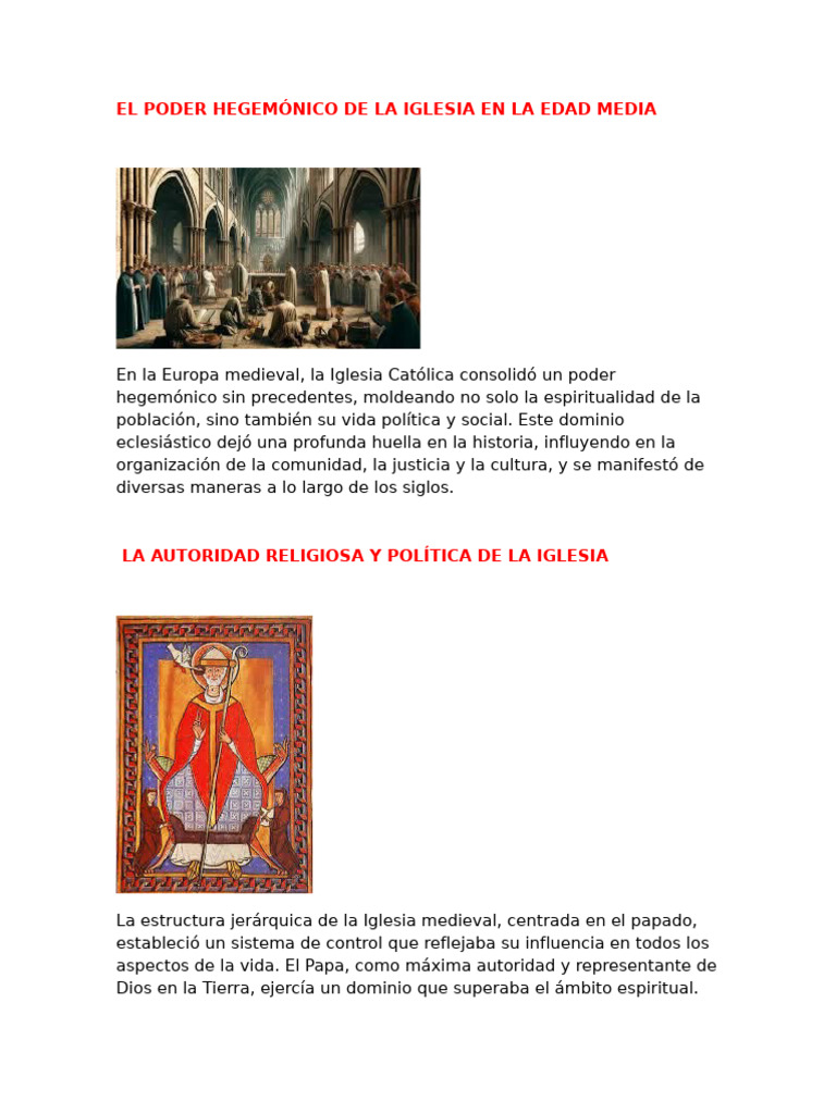 Poder Hegemonico de La Iglesia Resumen | PDF | Iglesia Católica ...