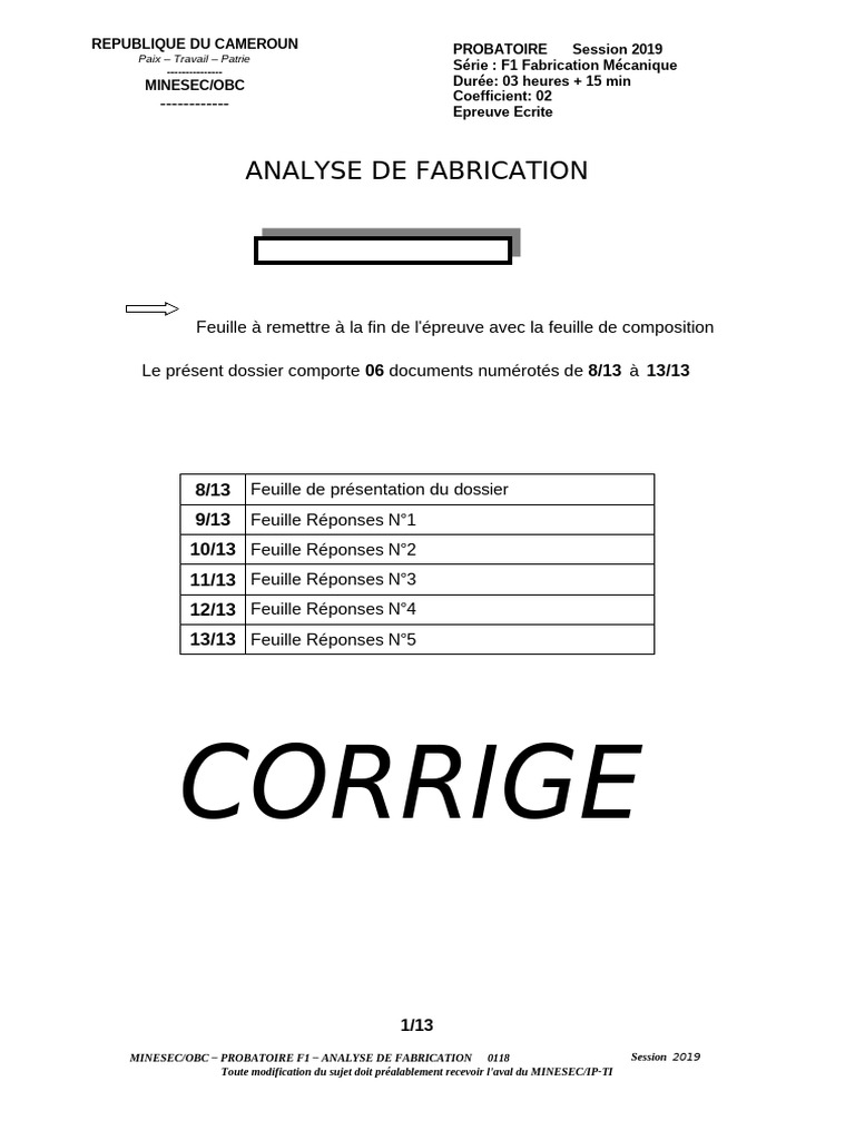 Corrige Analyse de Fabrication Pf1 2019 | PDF