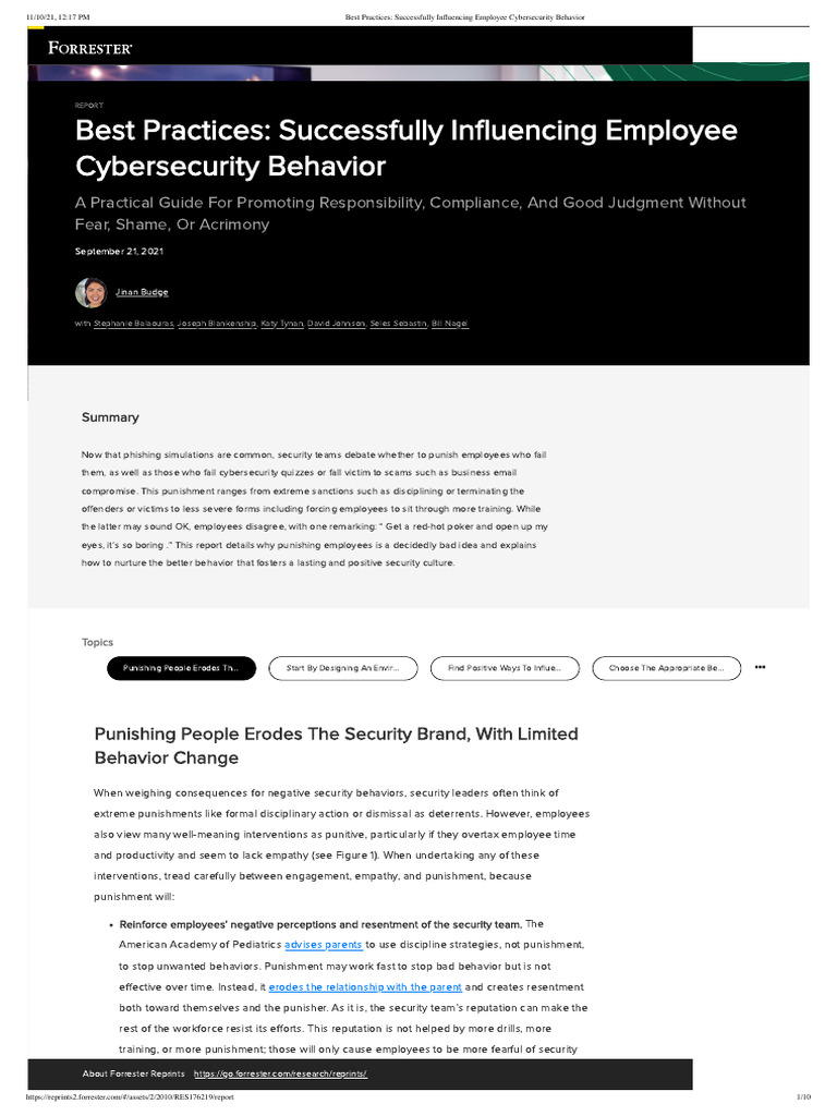 Forrester Best - Practices Influencing - Employee.Cybersecurity - Behavior | PDF | Phishing ...