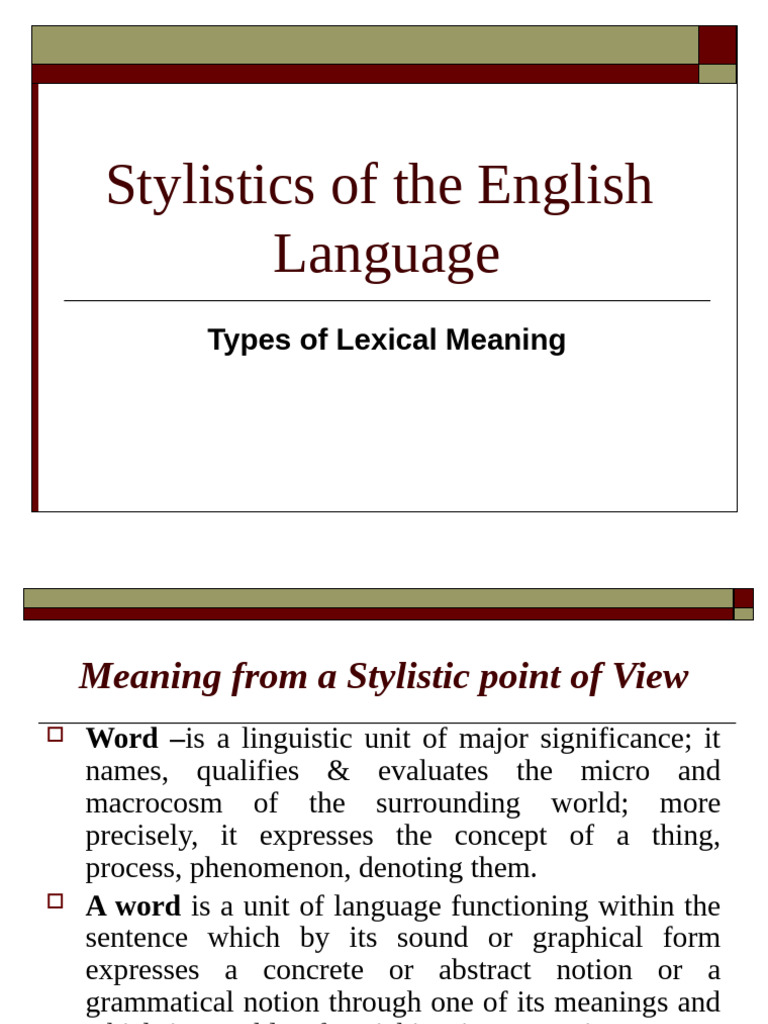 Stylistics Types of Lexical Meaning | PDF