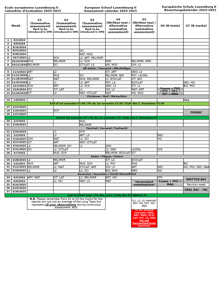 Test Calendar 2024-2025_final Version | PDF