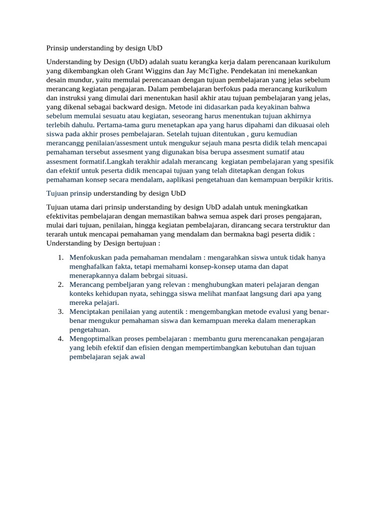 Prinsip Understanding by Design UbD | PDF
